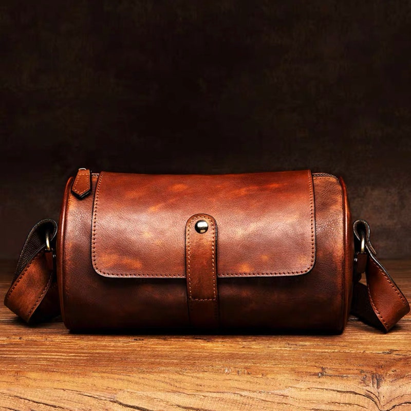 Round Leather Bag - Etsy