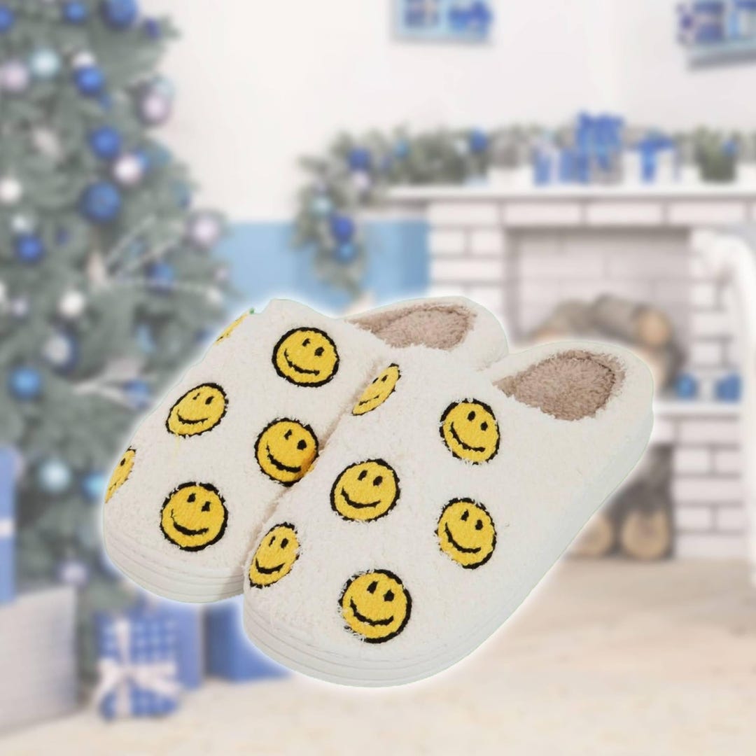 Smiley Face Slippers Fuzzy Slippers Funny Slippers for Women Slippers ...