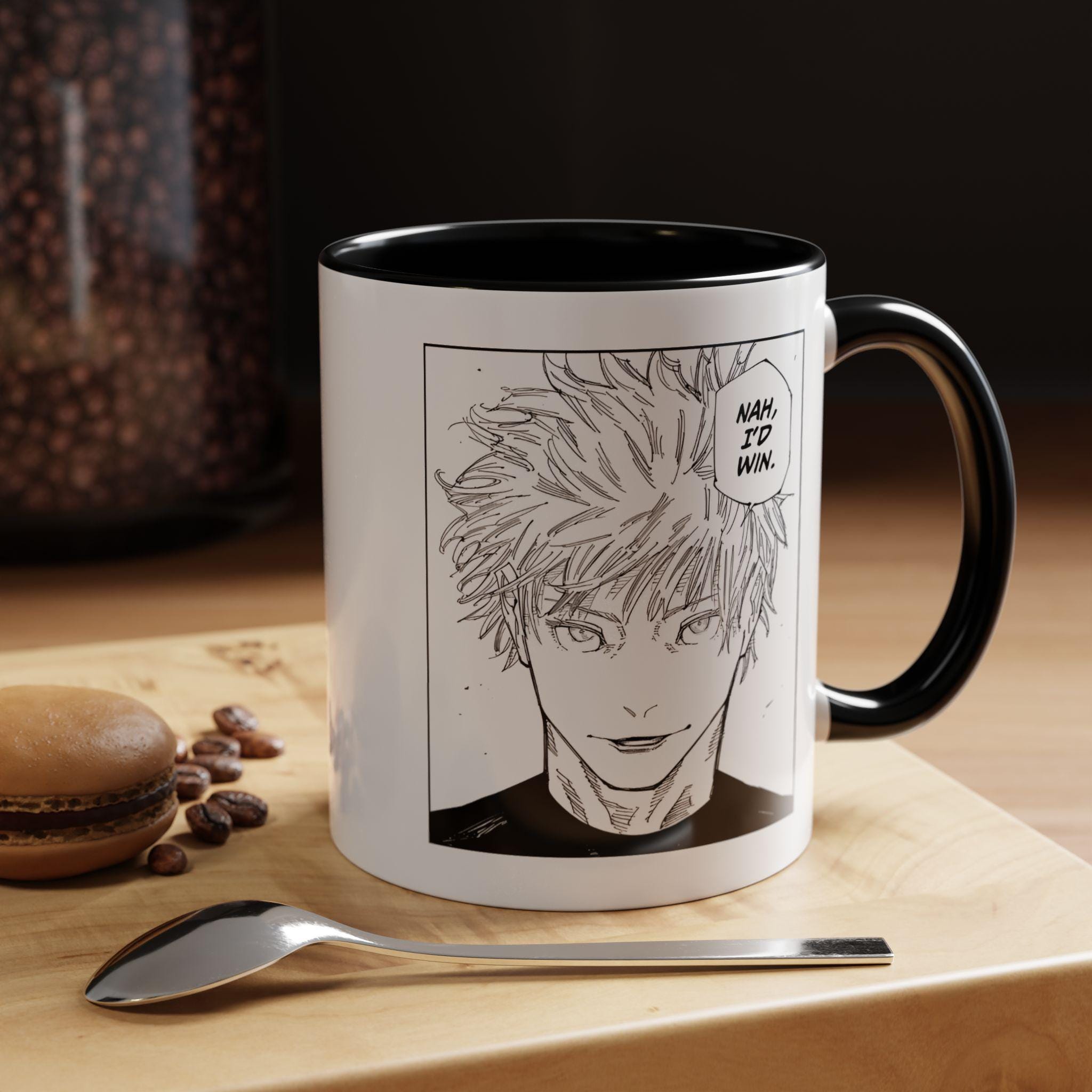 Anime Mug, Jujutsu Kaisen Satoru Gojo Nah I'd Win Manga Panel Black ...