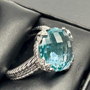 Judith Ripka Blue Topaz 925 Sterling Silver Elegant Cocktail Ring - Etsy