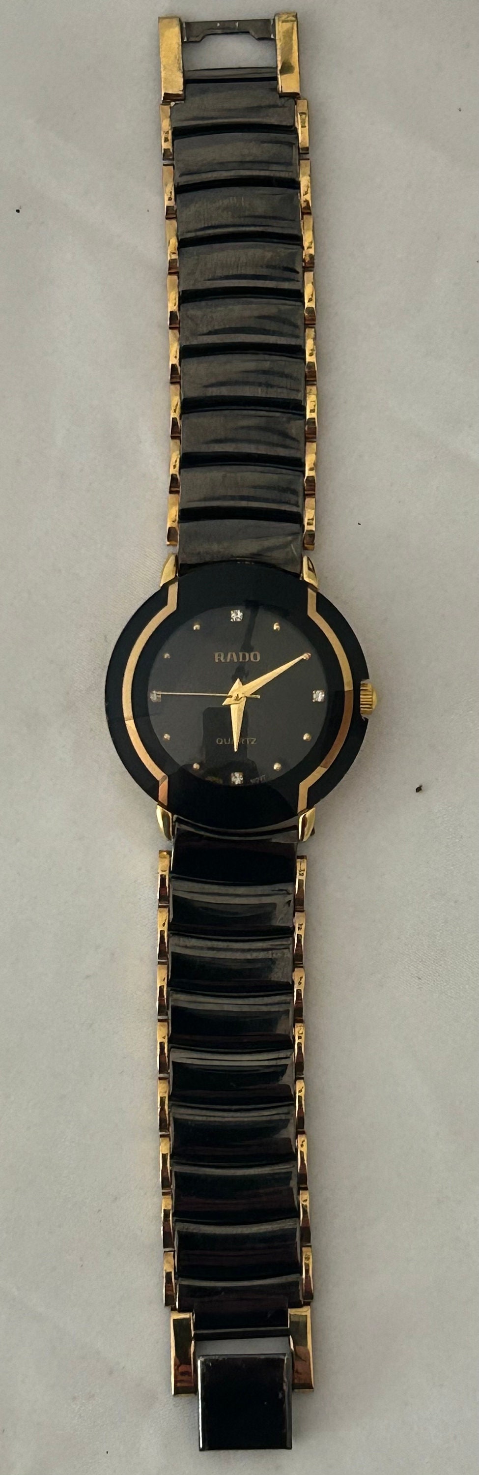 Rare Diamonds Rado Luxury Vintage Quartz Watch Black and Gold Styling ...