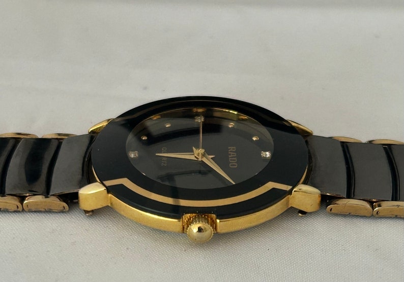 Rare Diamonds Rado Luxury Vintage Quartz Watch Black and Gold Styling ...