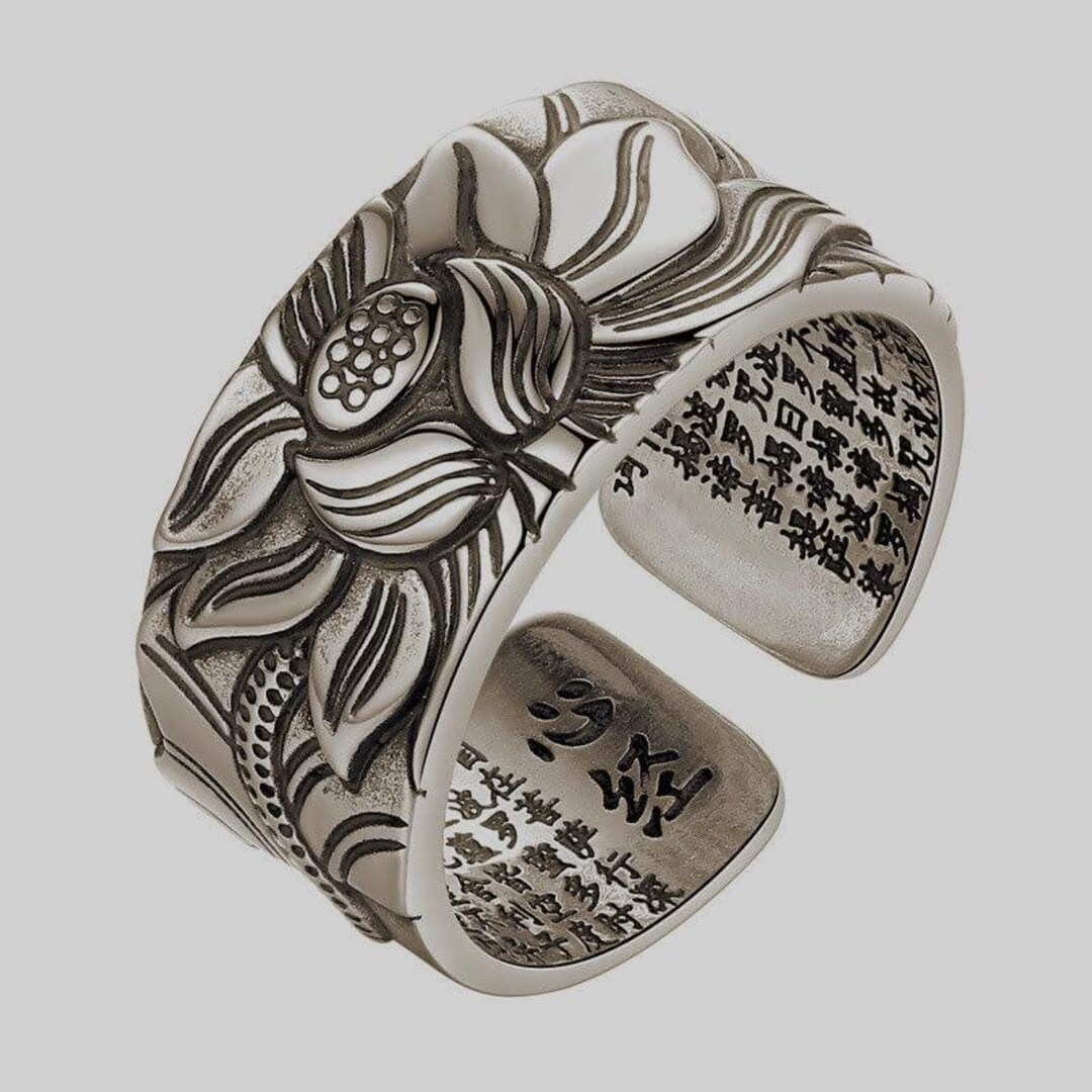 Lotus Heart Sutra Ring for Men Women-resizable,silver Ring - Etsy