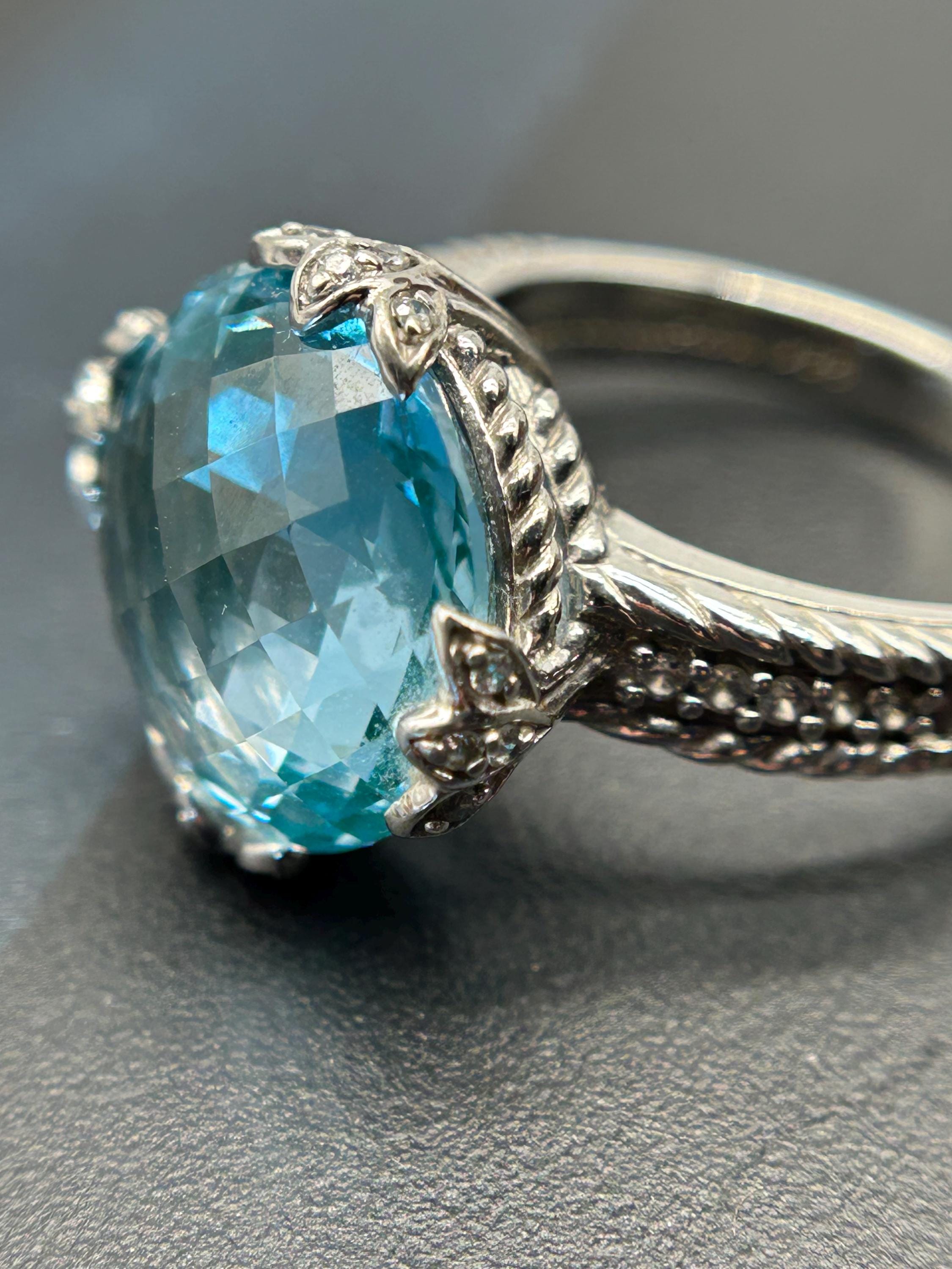 Judith Ripka Blue Topaz 925 Sterling Silver Elegant Cocktail Ring - Etsy