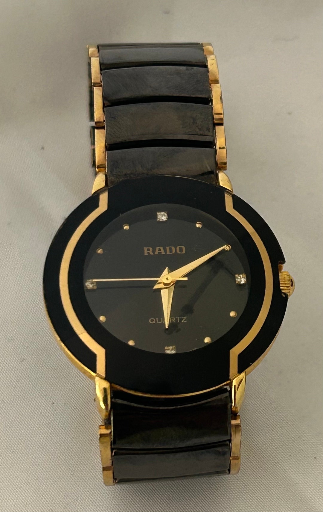 Rare Diamonds Rado Luxury Vintage Quartz Watch Black and Gold Styling ...