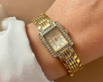 1950s Gold Rhinestone Ladies Watch | 50s Gold Serpentine Rhinestone ...