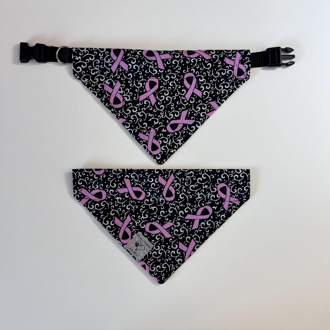 Breast Cancer Awareness Black & Pink Ribbon Dog Bandana Over the Collar ...