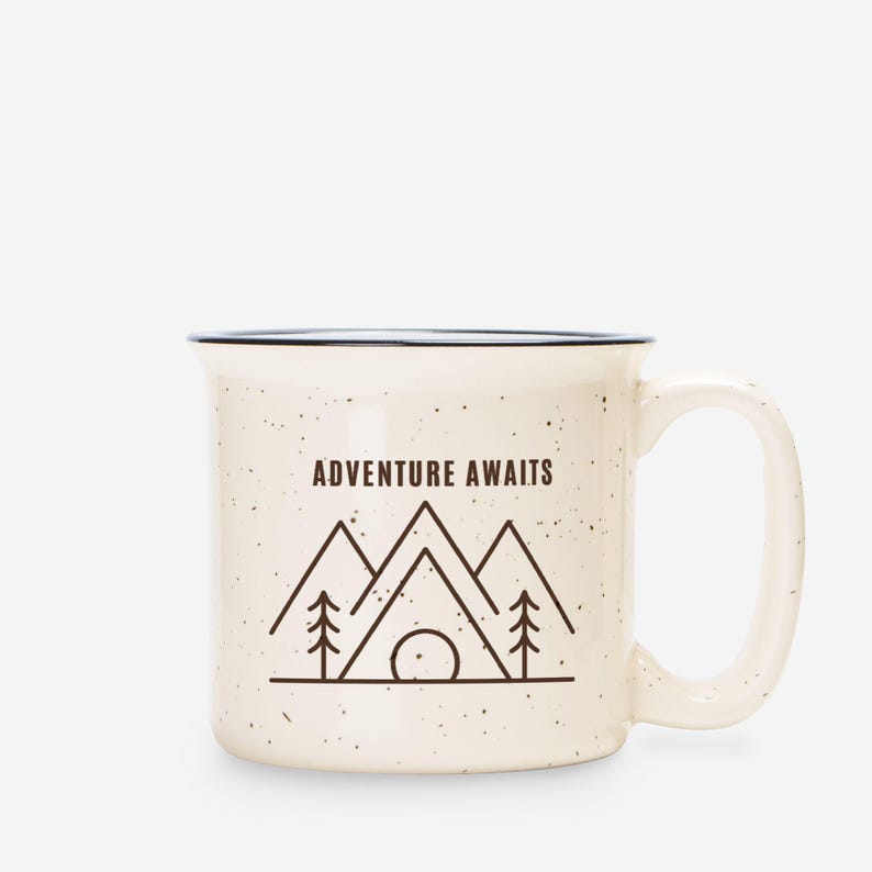 Adventure Awaits - Ceramic Camp Mug Speckled Cream 13oz | Travel ...