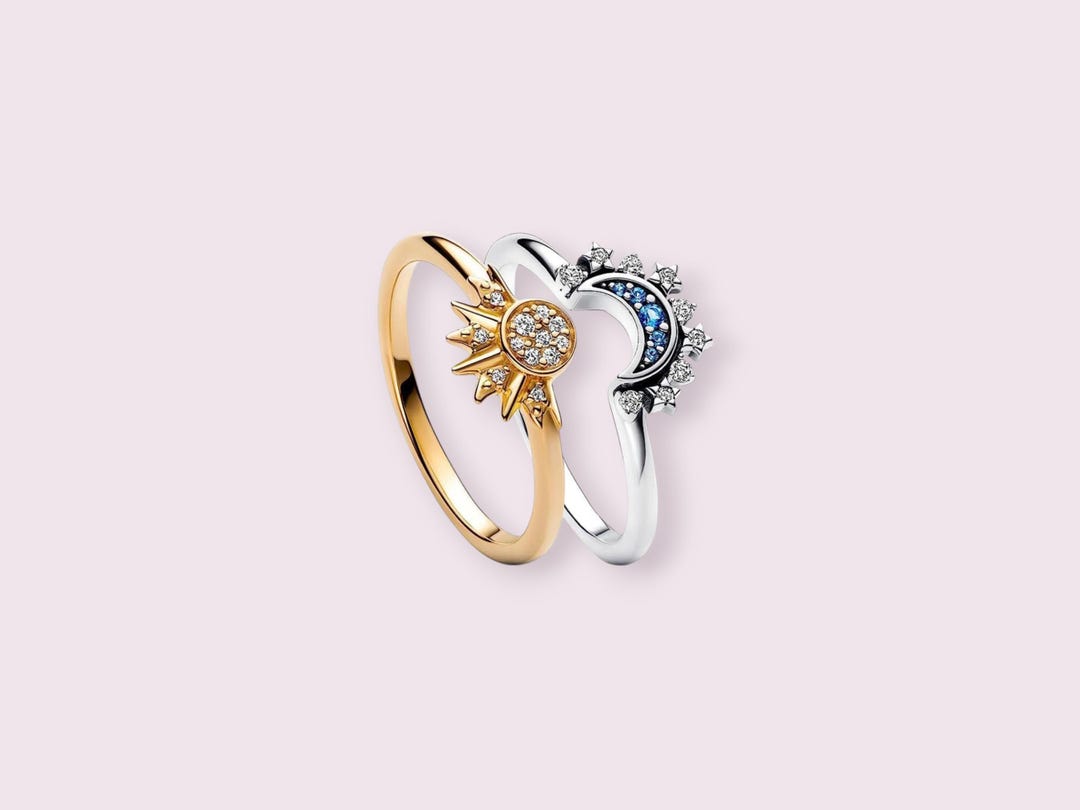 2pc/set Sky Blue Moon and Sun Couple Ring Set Stackable Summer ...