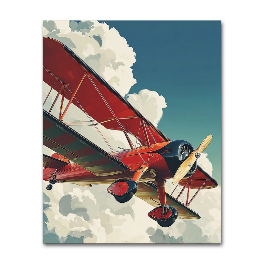 Vintage Airplane Paint by Number Kit for Adults, Red Biplane DIY ...