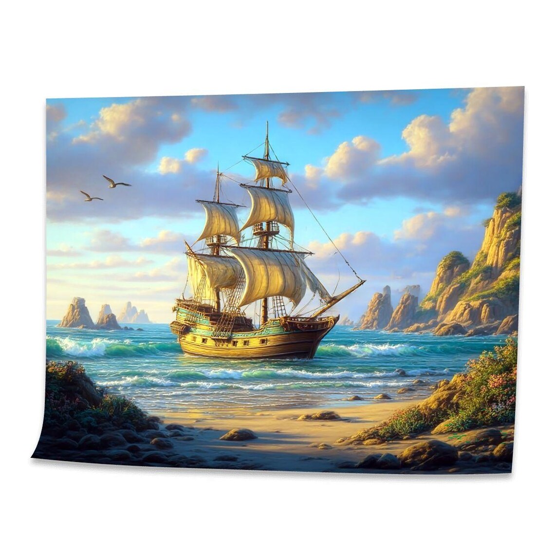 Classic Sailing Ship Coastal Shore Paint by Number Kit - DIY Maritime ...