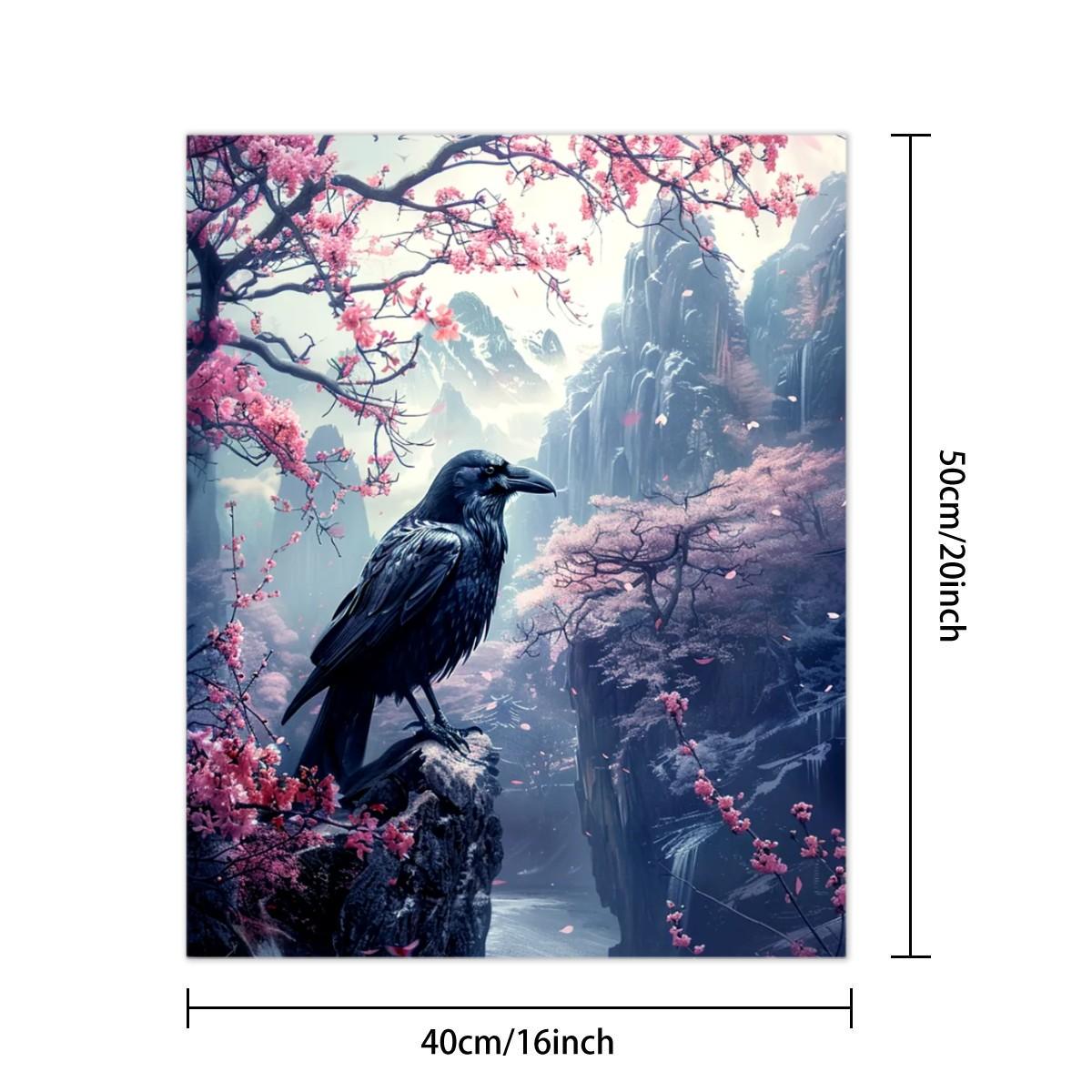 Raven & Cherry Blossoms Paint-by-number Kit – Mystical Mountain Scene ...