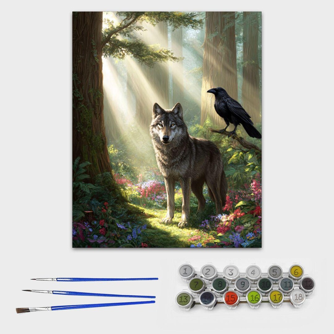 Forest Guardians – Wolf & Raven Paint by Numbers Kit for Adults - Etsy