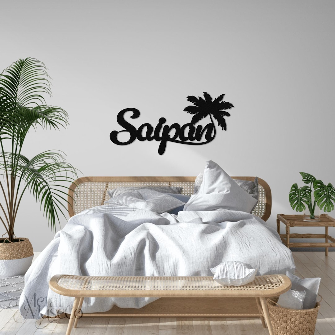 Saipan Metal Sign | Tropical Palm Decor | Typographic Island Art ...