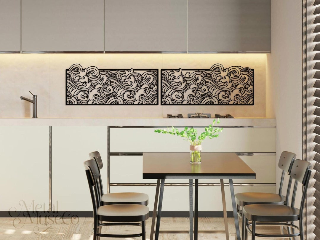 Bespoke Metal Waves Art Set | Set of 2 Japanese-inspired Ocean Wave ...
