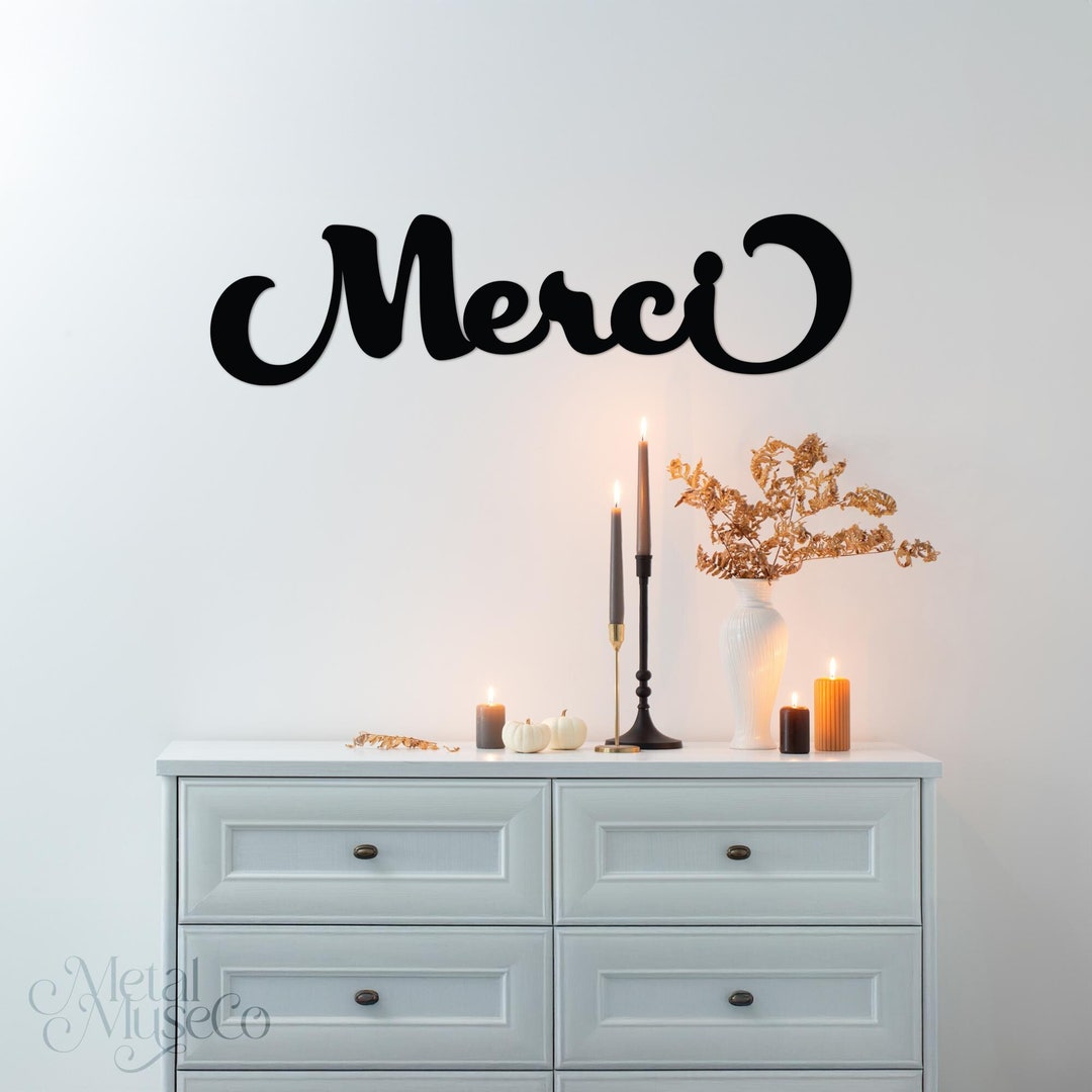 Merci Metal Wall Decal | French Home Decor for Thanksgiving | Large ...