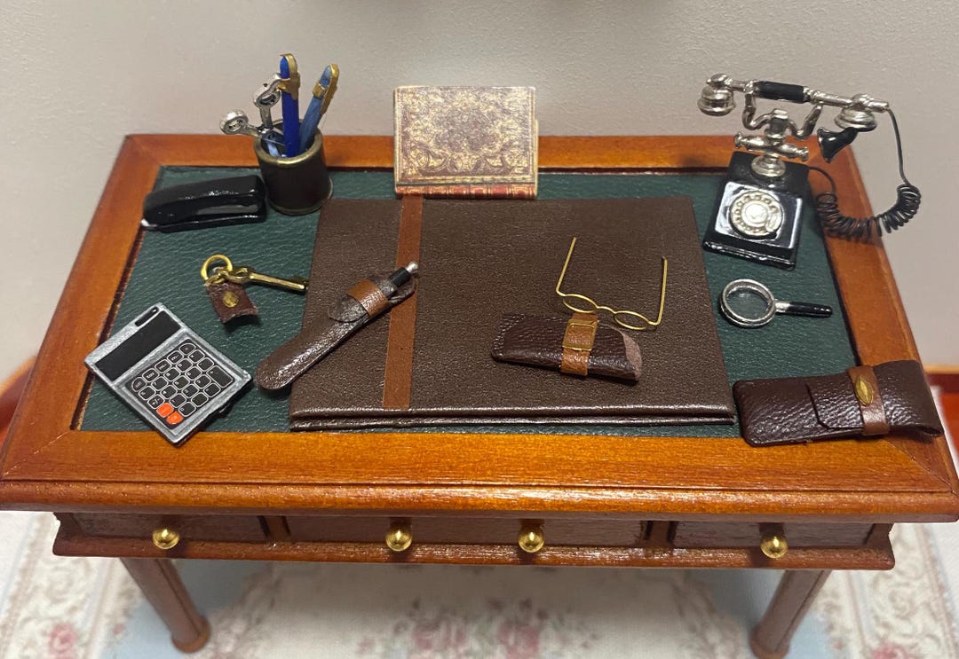 Handmade 1/12 Scale Miniature Writing Set in Fine and Elegant Brown ...