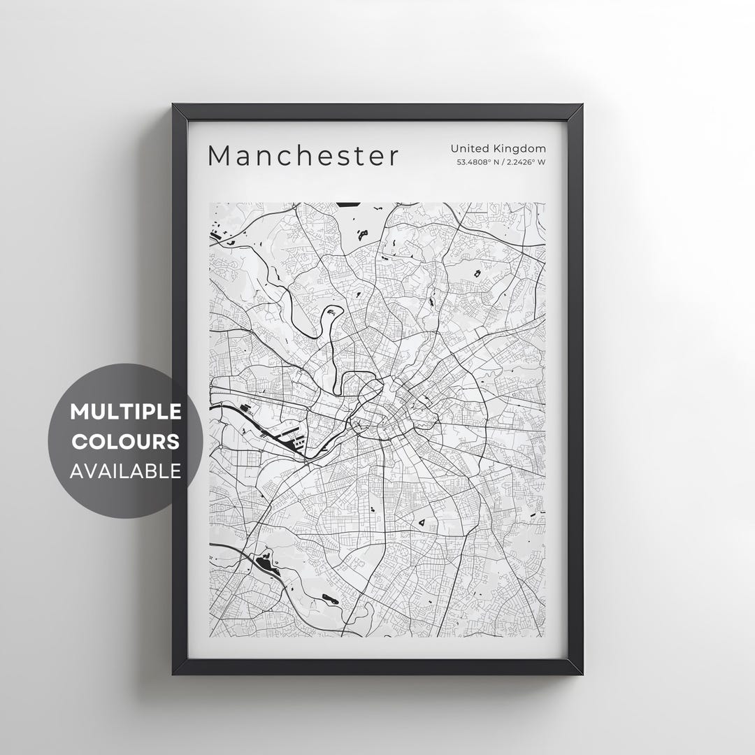 Manchester City Map Print, Street Map Art, Manchester Map Print ...