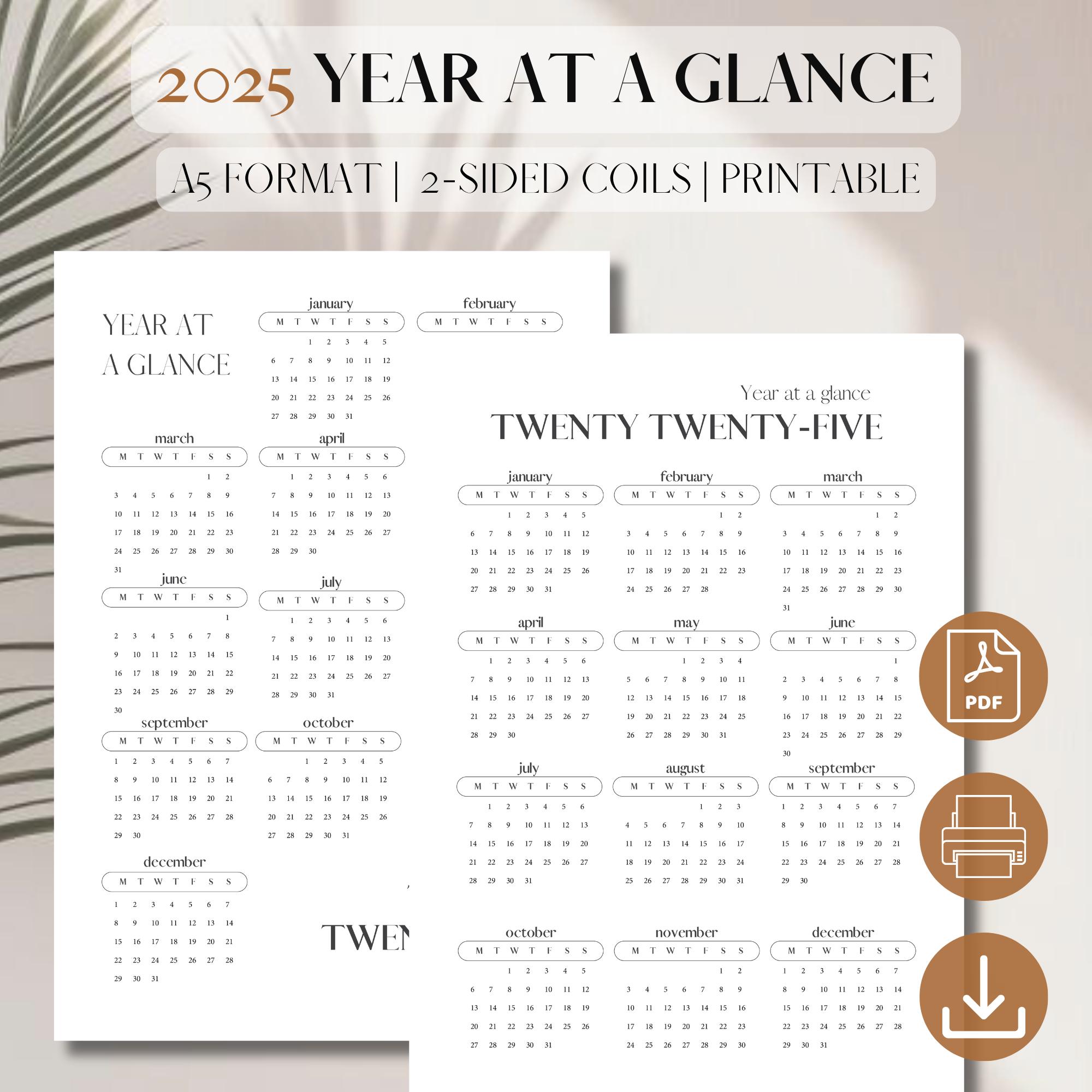 2025 Year at A Glance Dashboards PDF Printable Planner Insert 2025 ...