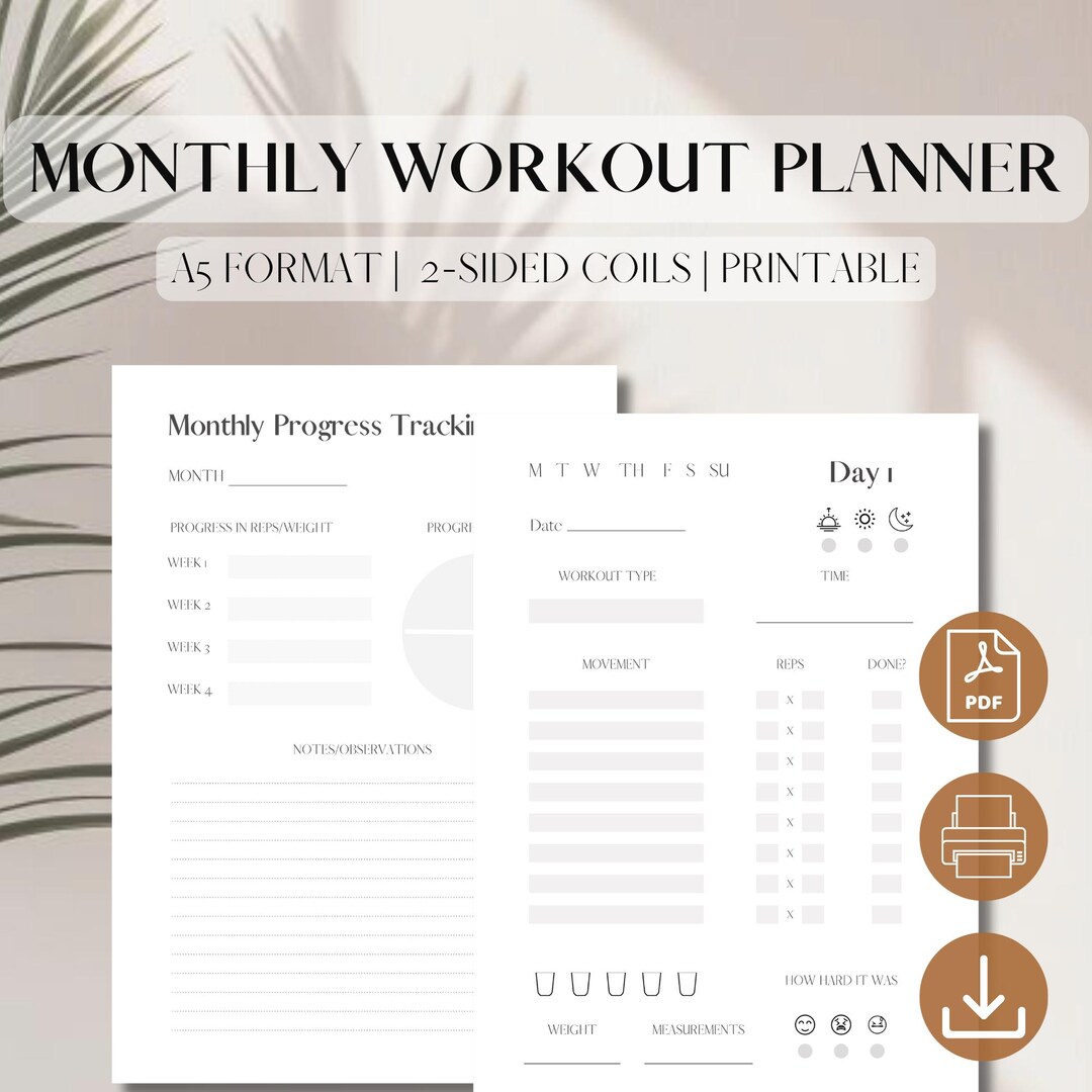 Workout Planner & Tracker for 30 Days | PDF Printable Planner Insert ...