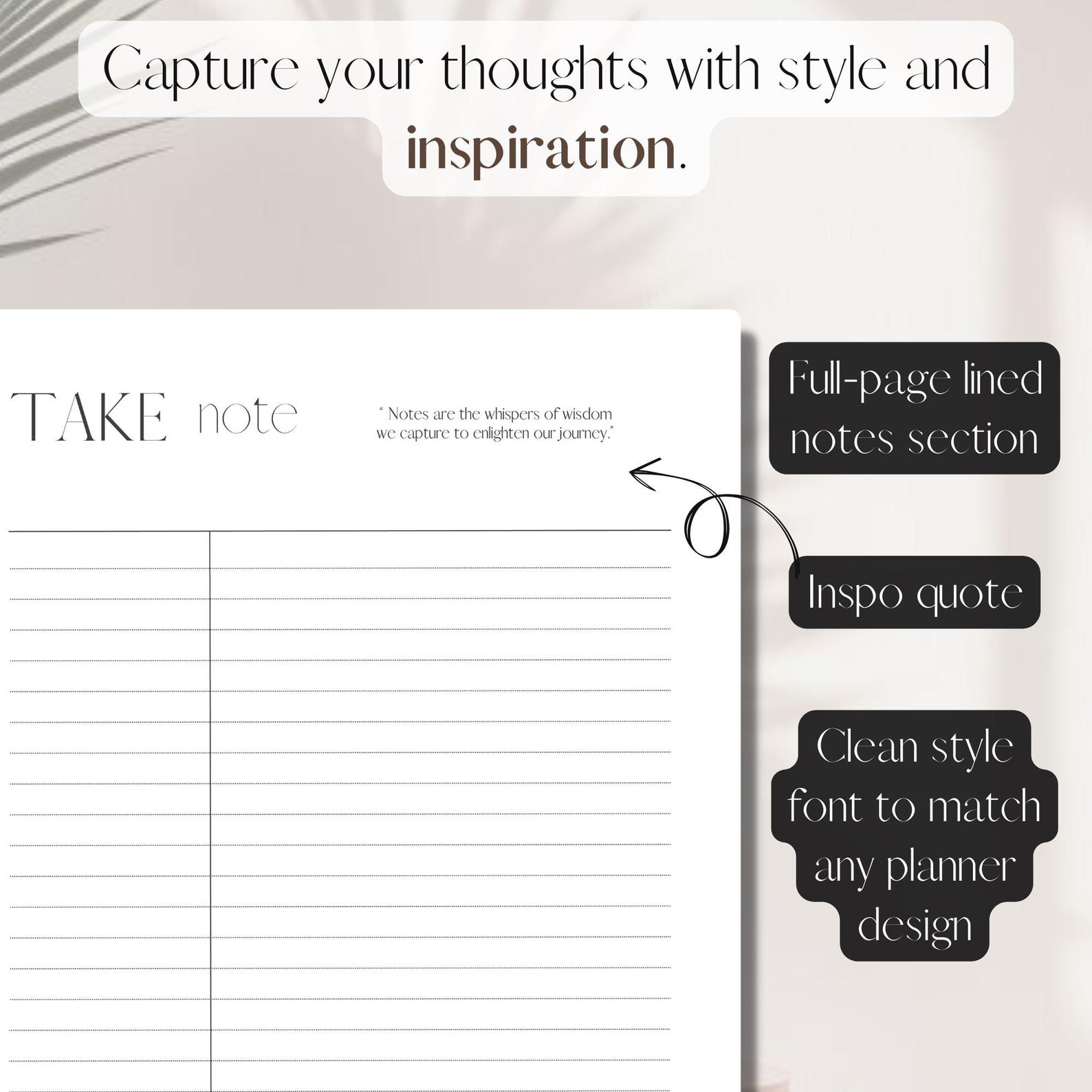 Take Note | PNG Digital + PDF Printable Planner Insert | Set - Etsy