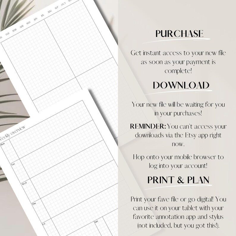 Horizontal Weekly Graph Planner Insert UNDATED | Weekly Overview Insert ...