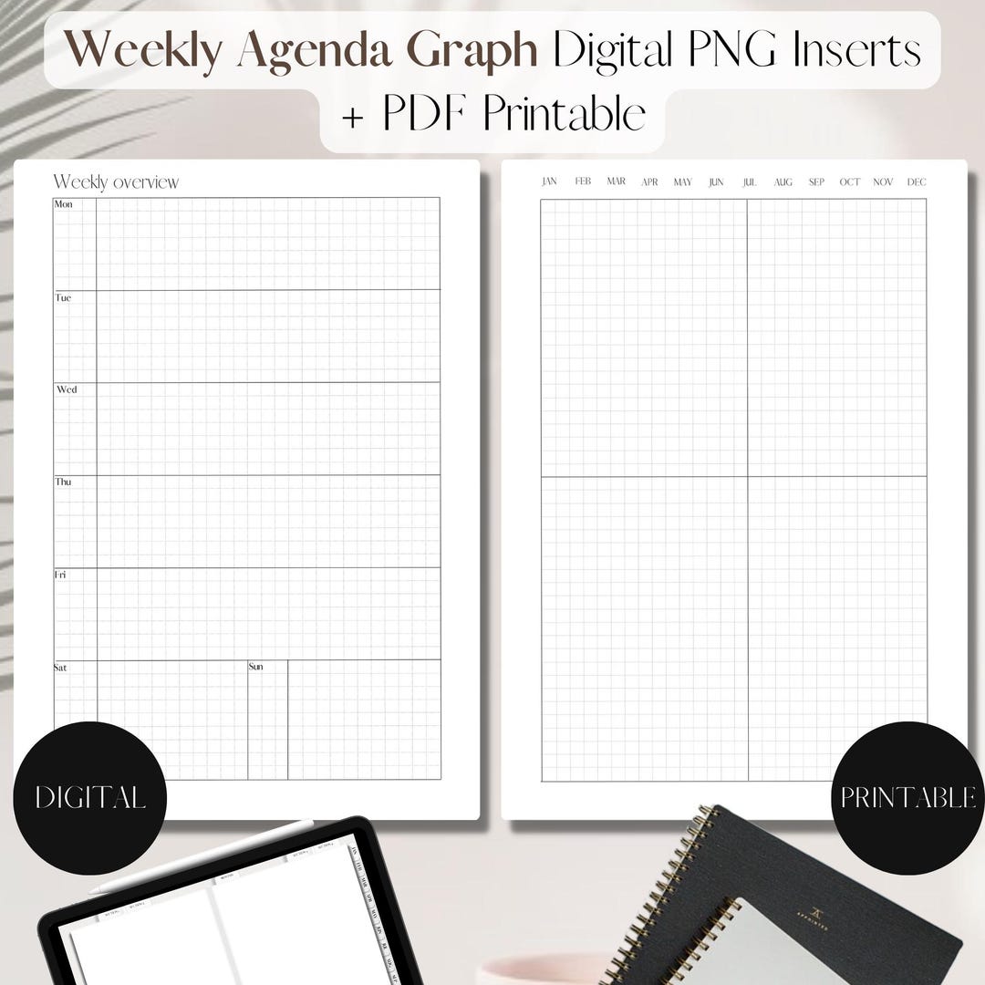 Horizontal Weekly Graph UNDATED | PNG Digital + PDF Printable Planner ...