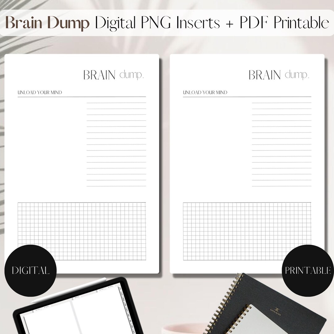 Brain Dump | PNG Digital + PDF Printable Planner Insert | Set - Etsy