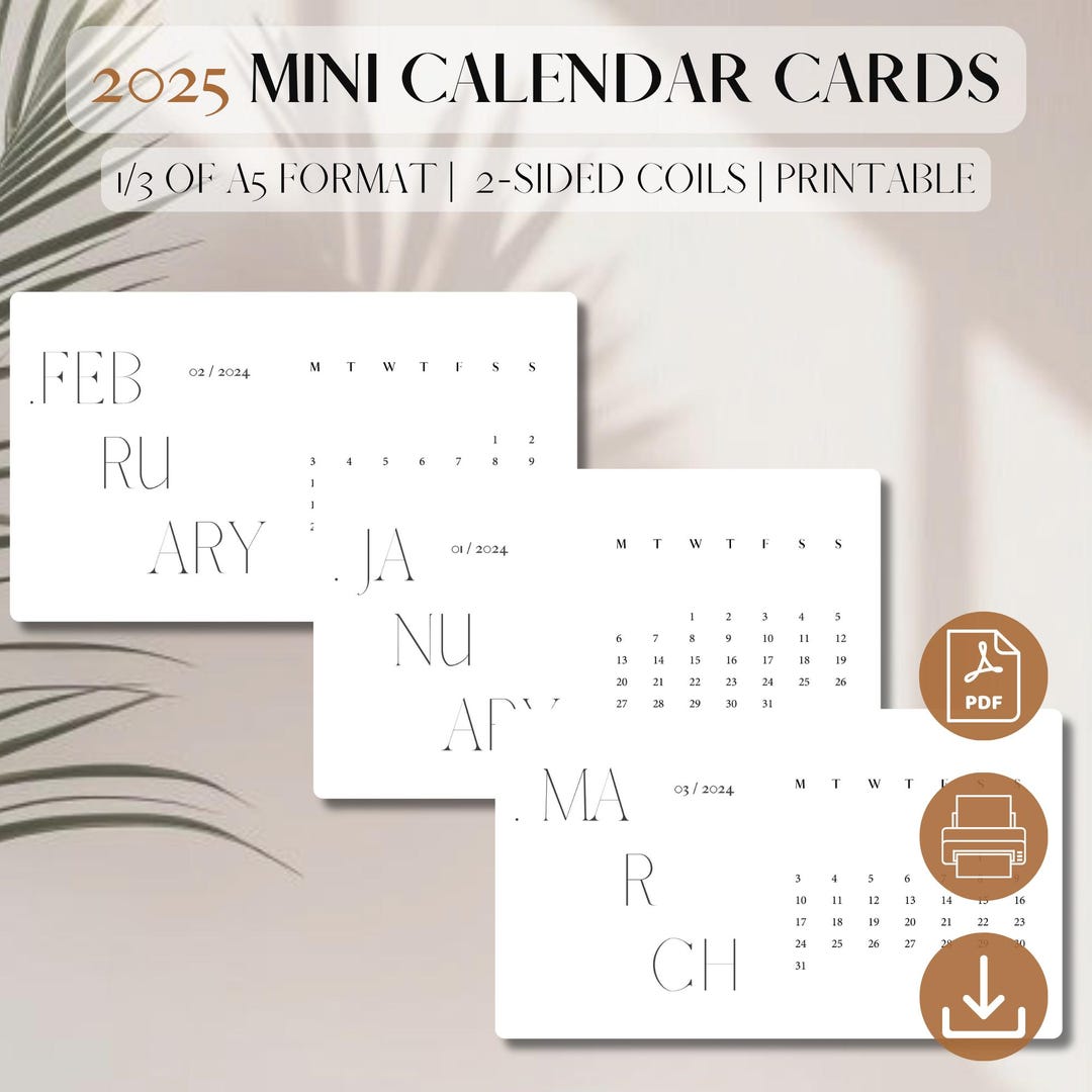 2025 Mini Calendar Cards - Sleek | Calendar Dashboards | Printable ...