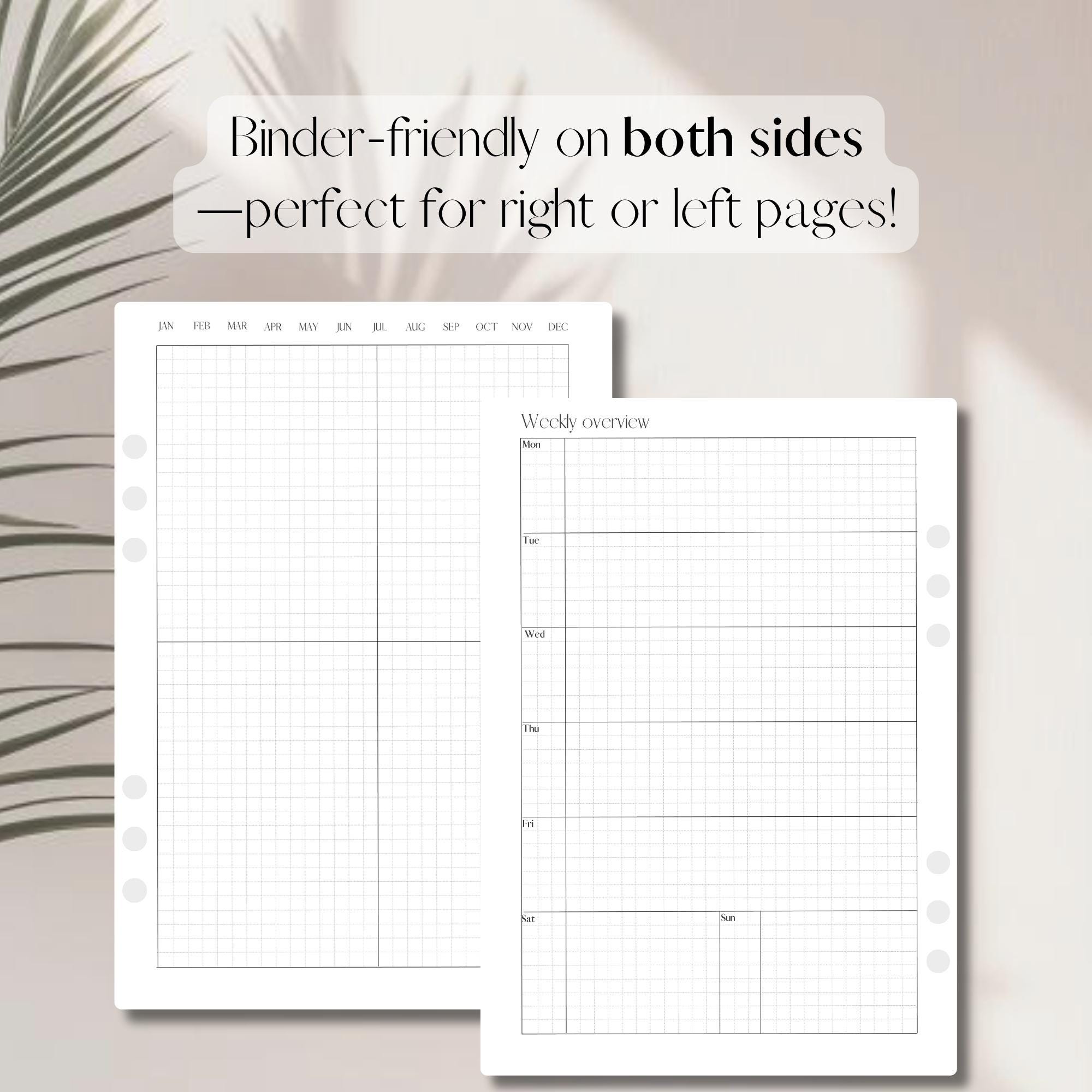 Horizontal Weekly Graph Planner Insert UNDATED | Weekly Overview Insert | Week Over 2 Pages ...