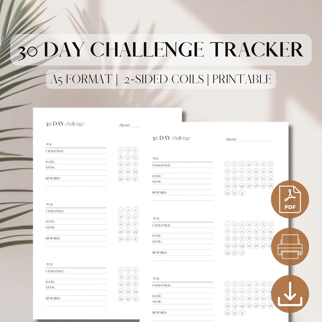 30 Day Challenge Planner Insert | PDF Printable | Monthly Challenge ...
