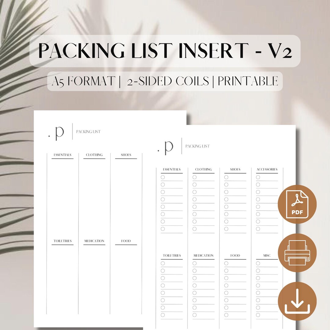 Packing List Planner Insert V2 | PDF Printable | Travel Planner Insert ...
