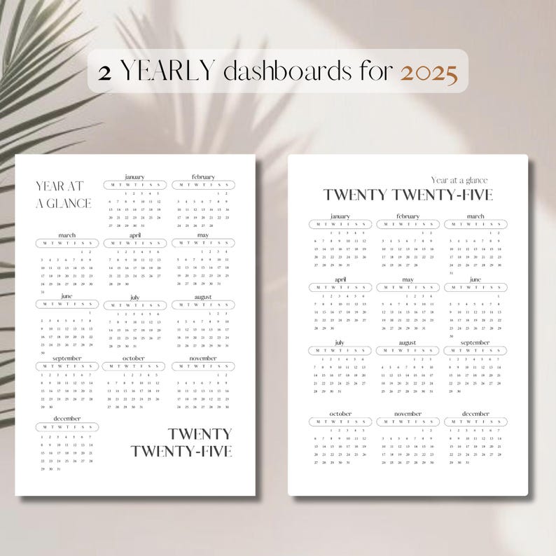 2025 Year at A Glance Dashboards | PDF Printable Planner Insert | 2025 ...