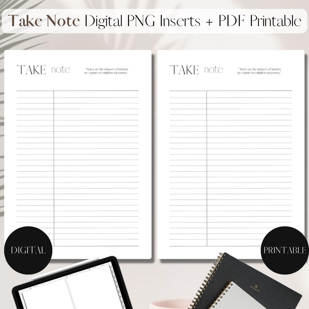 Take Note | PNG Digital + PDF Printable Planner Insert | Set - Etsy