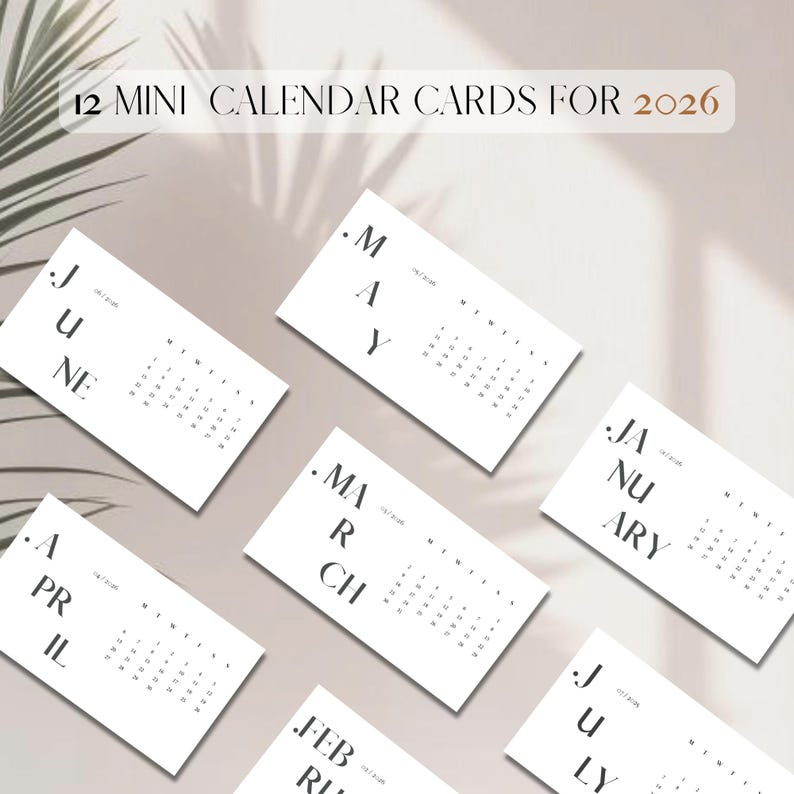 2026 Mini Calendar Cards - Bold | Calendar Dashboards | Printable ...