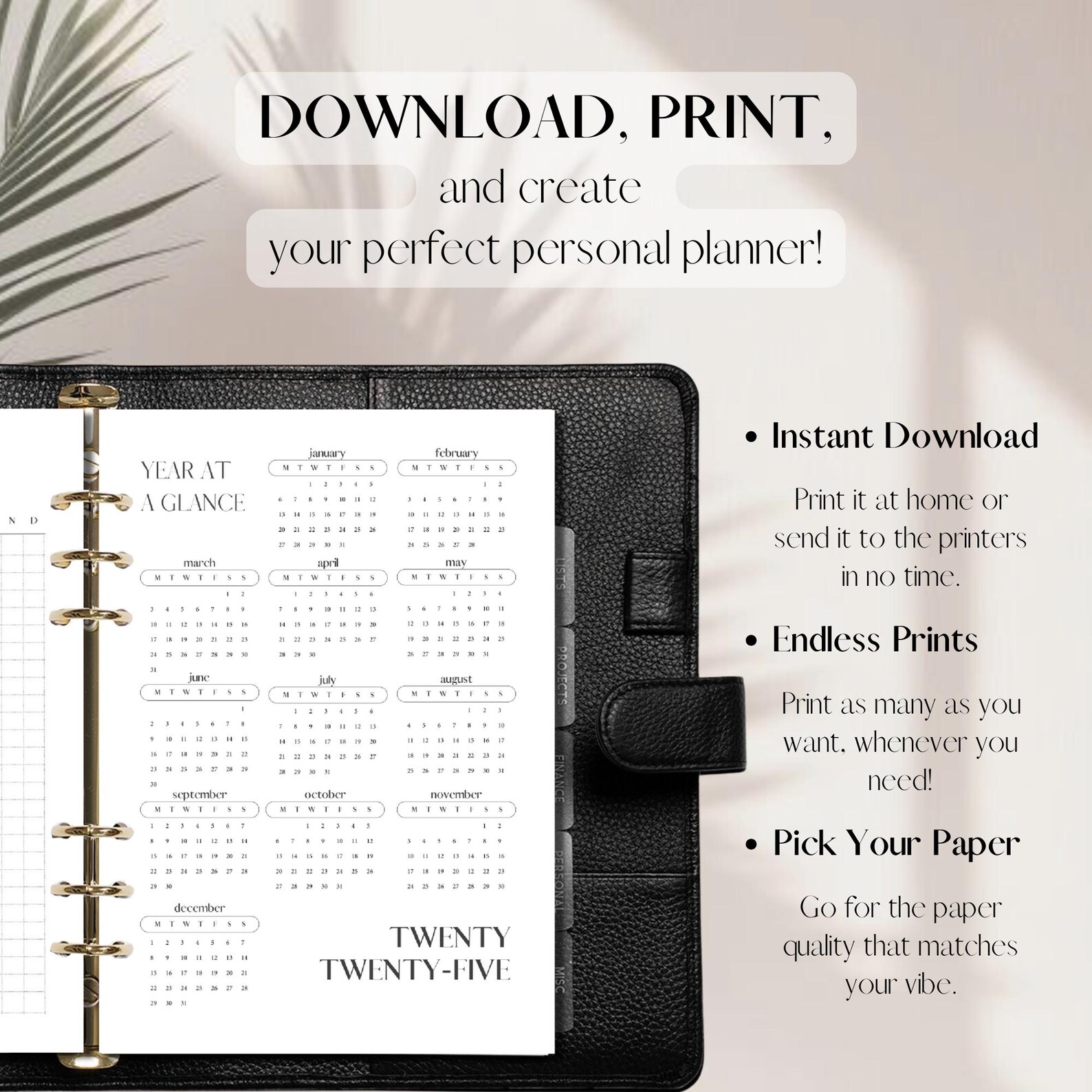 2025 Year at A Glance Dashboards | PDF Printable Planner Insert | 2025 ...