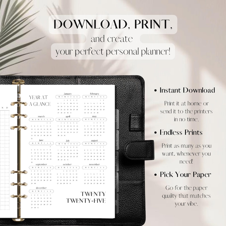 2025 Year at A Glance Dashboards | PDF Printable Planner Insert | 2025 ...