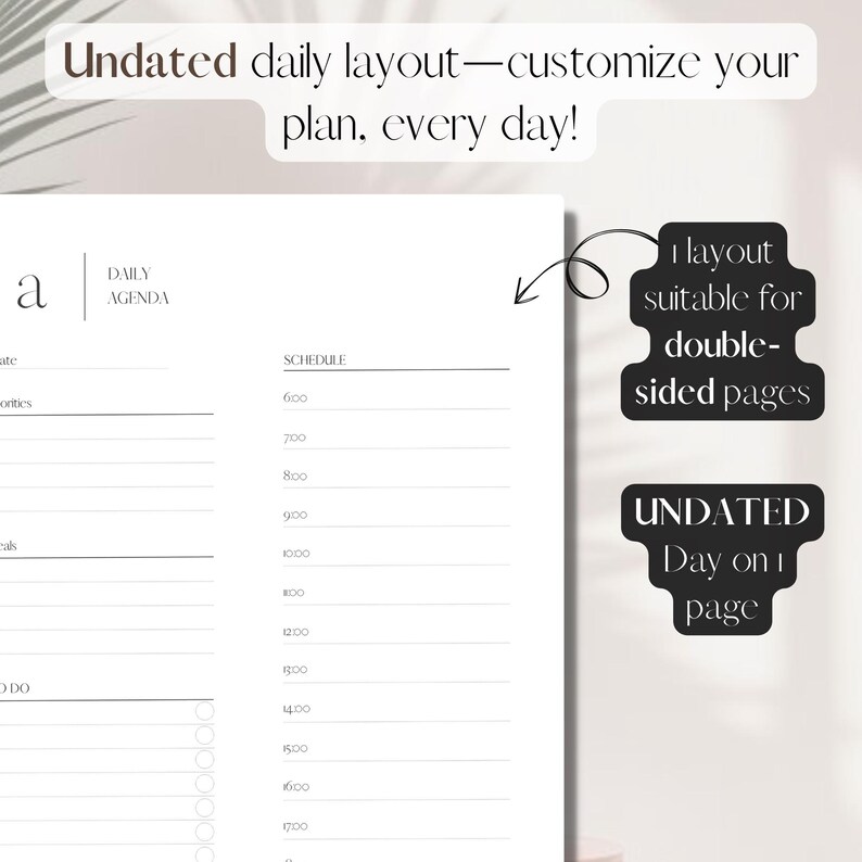 Daily Agenda Scheduled UNDATED | PNG Digital + PDF Printable Planner ...