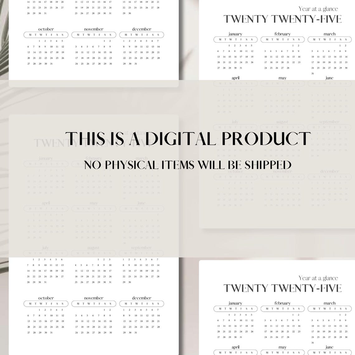 2025 Year at A Glance Dashboards | PDF Printable Planner Insert | 2025 ...
