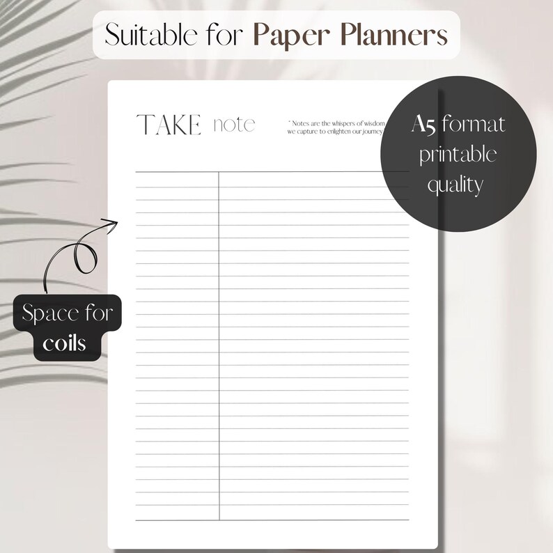 Take Note | PNG Digital + PDF Printable Planner Insert | Set - Etsy