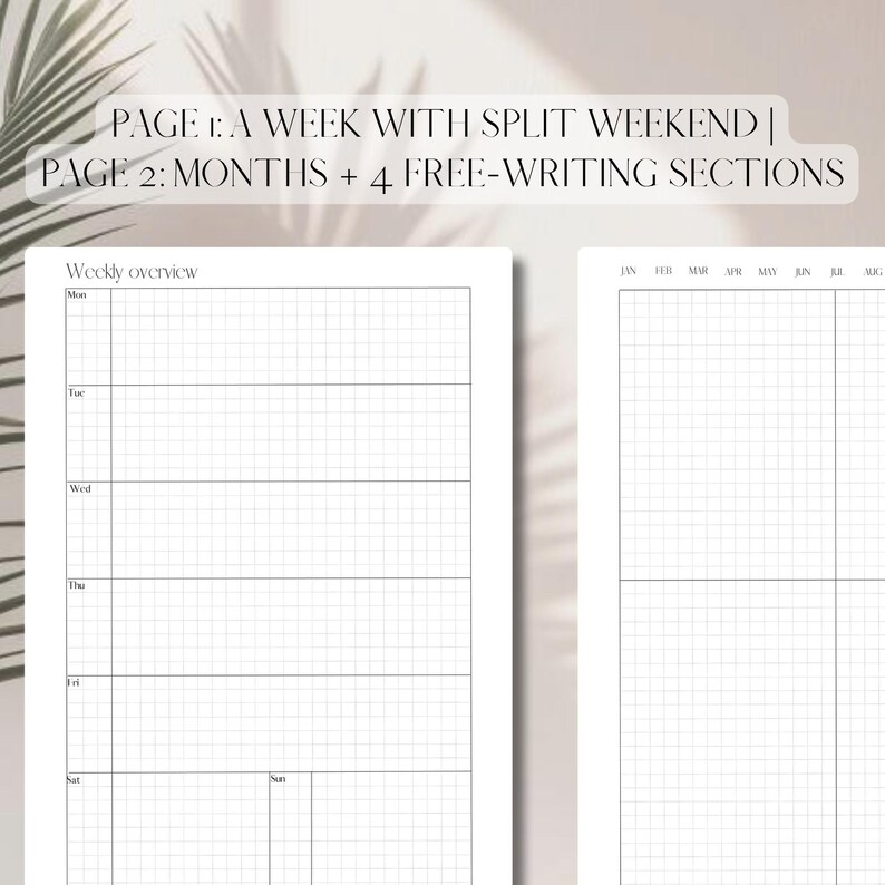 Horizontal Weekly Graph Planner Insert UNDATED | Weekly Overview Insert ...