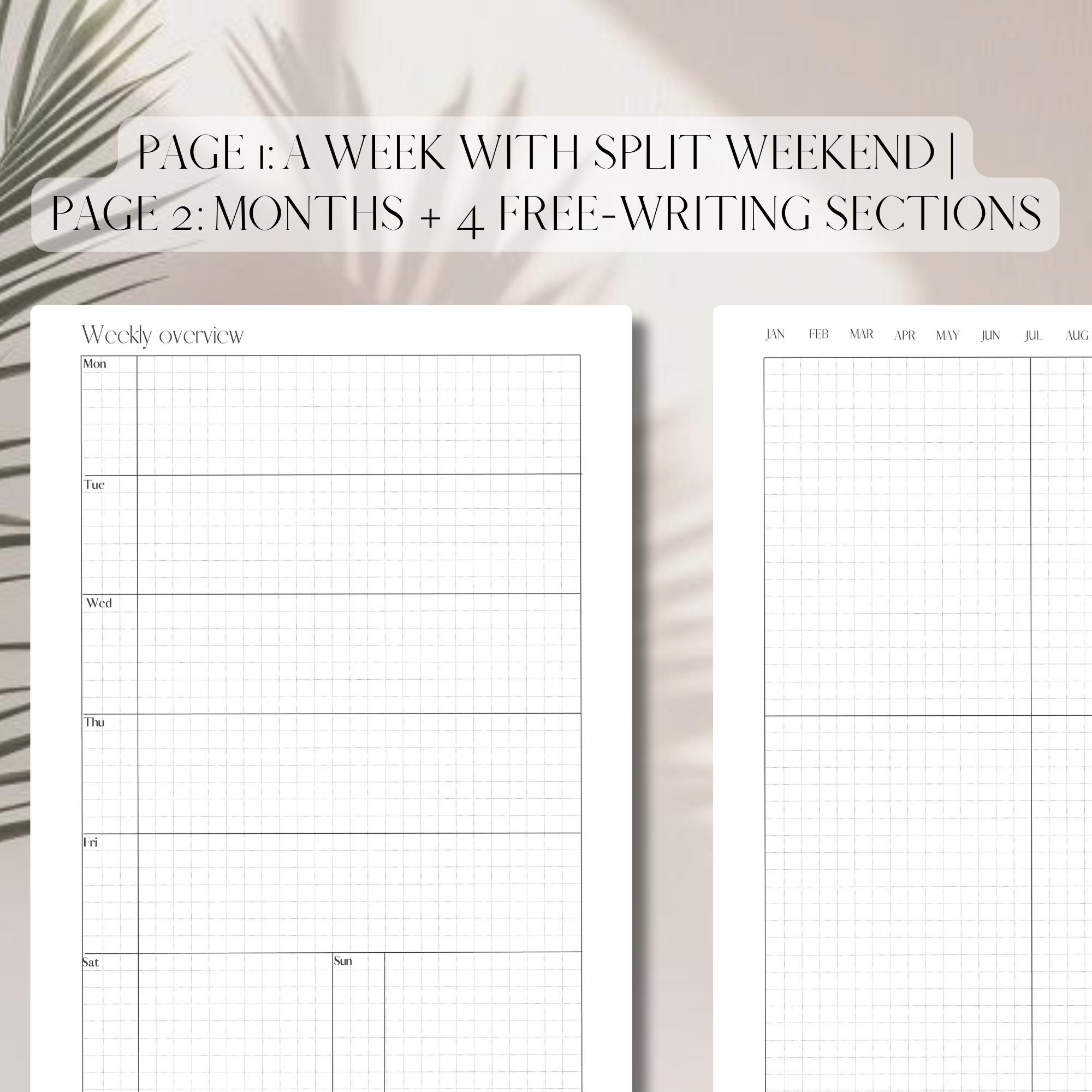Horizontal Weekly Graph Planner Insert UNDATED | Weekly Overview Insert | Week Over 2 Pages ...