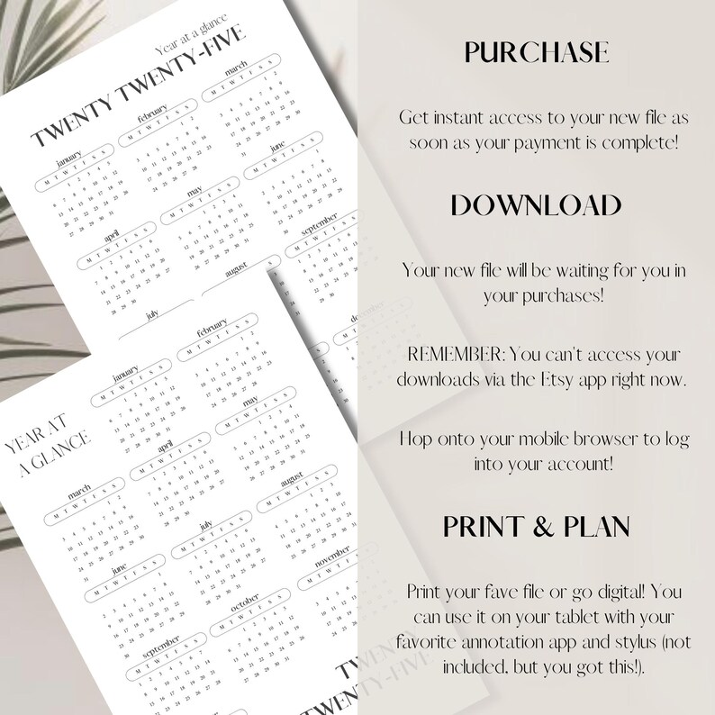 2025 Year at A Glance Dashboards | PDF Printable Planner Insert | 2025 ...