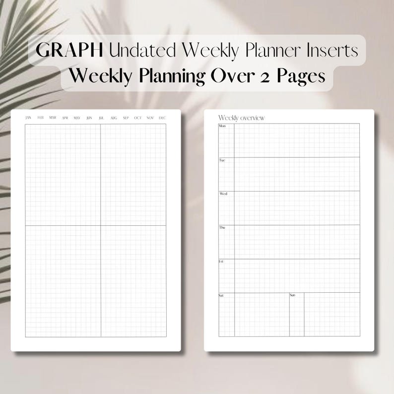 Horizontal Weekly Graph Planner Insert UNDATED | Weekly Overview Insert ...