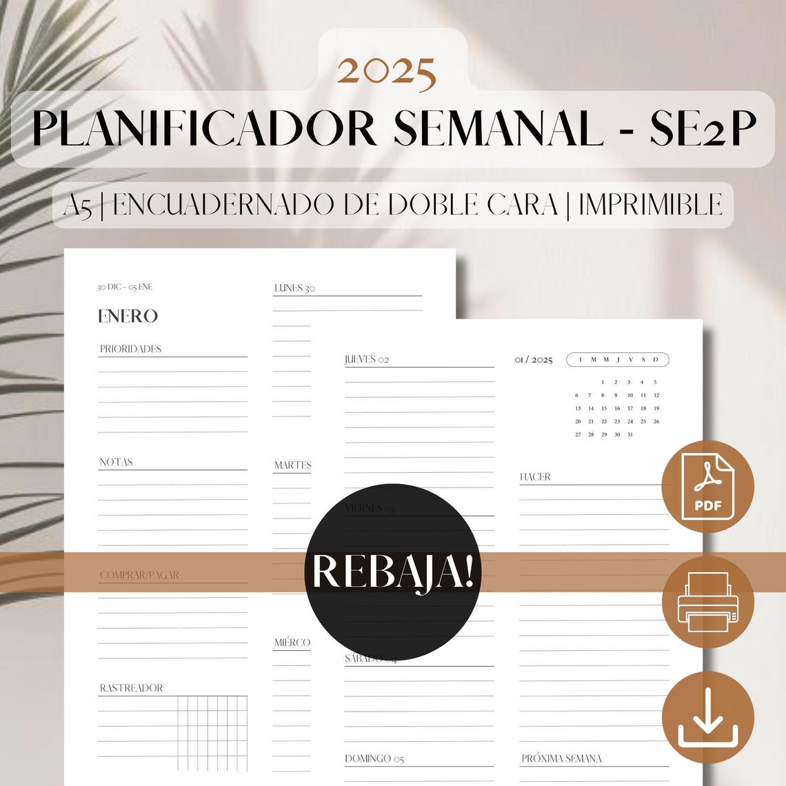 Agenda Semanal Horizontal 2025 En 2 Páginas | Insertable PDF Imprimible ...