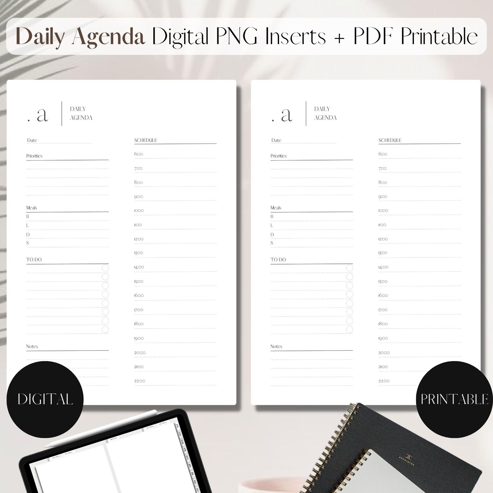 Daily Agenda Scheduled UNDATED | PNG Digital + PDF Printable Planner ...
