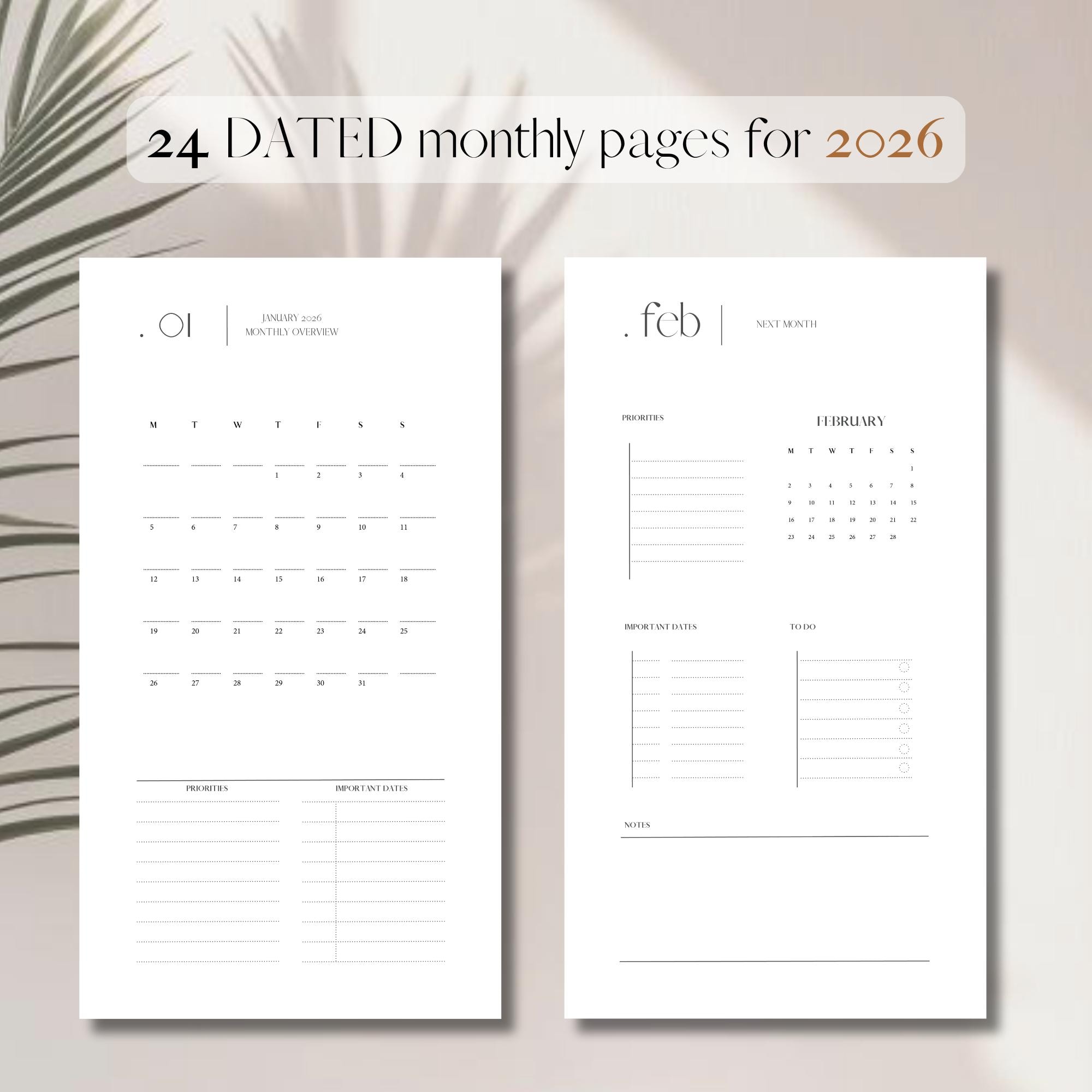 2026 Monthly Planner Printable Dated | Month on 1 Page | PDF Pages ...