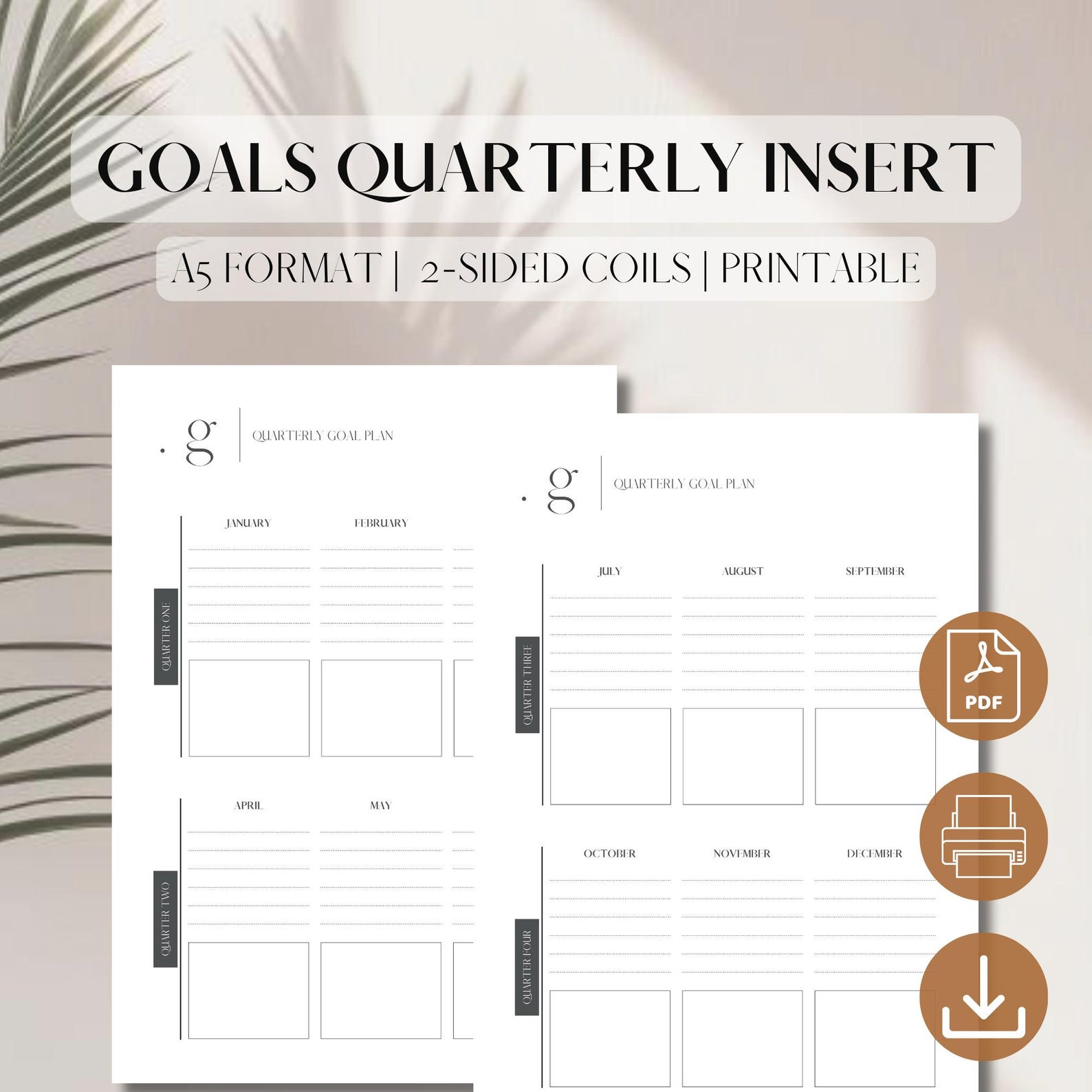 Goals Quarterly Plan Insert | PDF Printable | Monthly Goals Planner ...