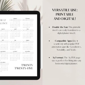 2025 Year at A Glance Dashboards | PDF Printable Planner Insert | 2025 ...