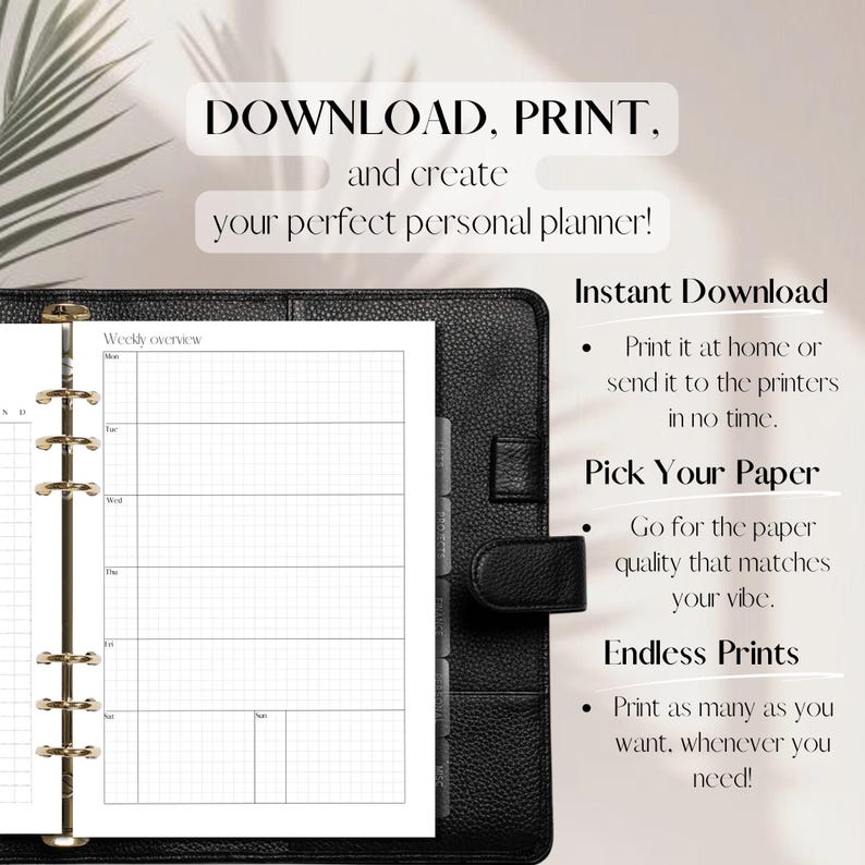 Horizontal Weekly Graph Planner Insert UNDATED | Weekly Overview Insert ...